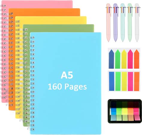 Amazon Com Hoemwarm A5 Spiral Notebooks Set 5 Pack Colored Aesthetic Notebooks 160 Pages Cute