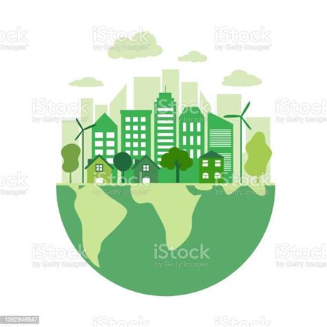 평면 디자인 벡터 일러스트레이션에서 지구상의 지속 가능한 녹색 에코 도시 집에 대한 스톡 벡터 아트 및 기타 이미지 집 0