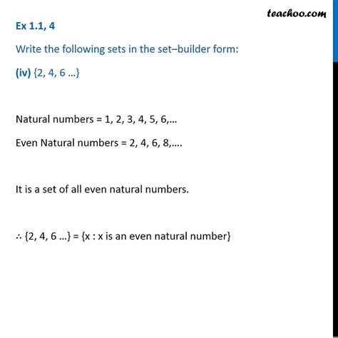 ex 1 1 4 write in set builder form {2 4 6 …} sets class 11