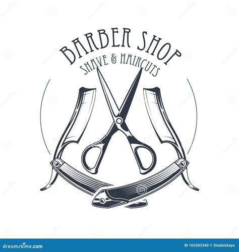 Vintage Barbershop Or Hairdressing Salon Emblem Scissors And Straight