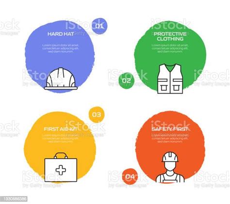 작업 안전 관련 프로세스 인포그래픽 템플릿 프로세스 타임라인 차트 선형 아이콘이 있는 워크플로 레이아웃 0명에 대한 스톡 벡터