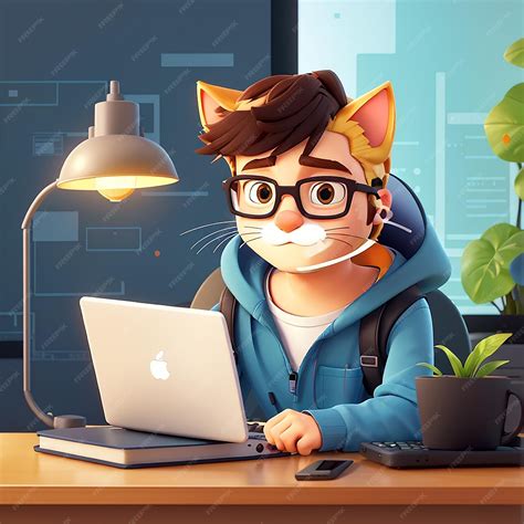 Programmer With Code Cat On Book And Coffee Vector Illustration