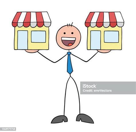 상점을 들고 스틱 맨 사업가 손으로 그린 윤곽 만화 벡터 일러스트 개념에 대한 스톡 벡터 아트 및 기타 이미지 개념 고객 고름 Istock