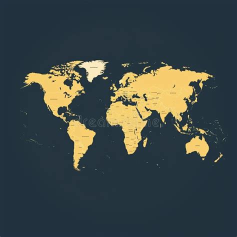 Stylized World Map Displaying Continents In Light Yellow Against A Dark Blue Stock Illustration