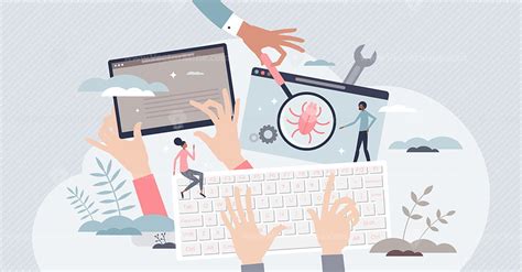 Software Testing As Website Check For Bugs Or Errors Tiny Person Concept Vectormine