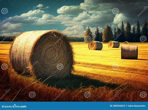Haystack In The Field AI Generated Stock Illustration Illustration Of Pasture Harvest