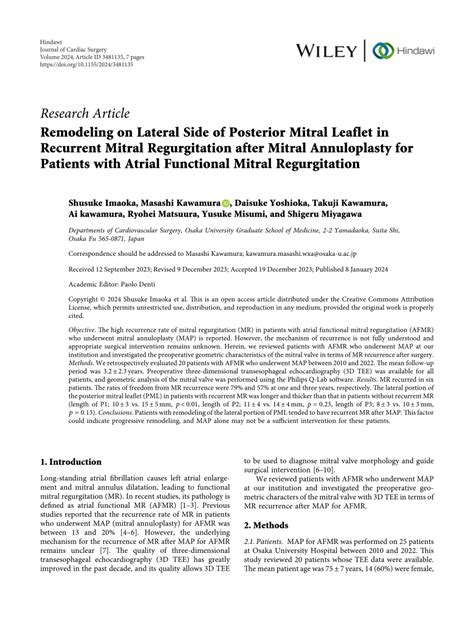 Pdf Remodeling On Lateral Side Of Posterior Mitral Leaflet In Recurrent Mitral Regurgitation
