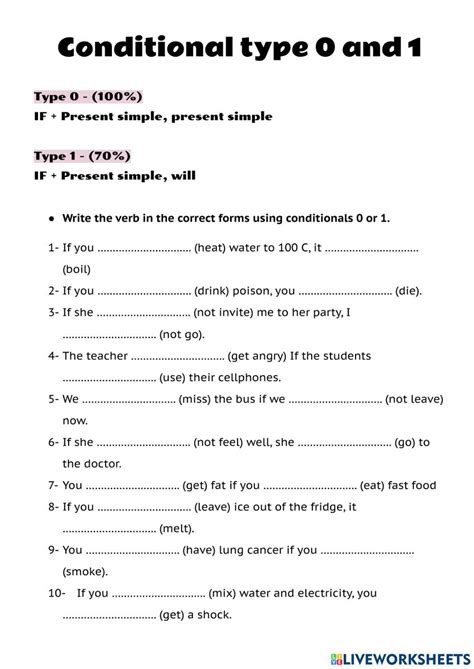 Conditional Type 0 And 1 Worksheet