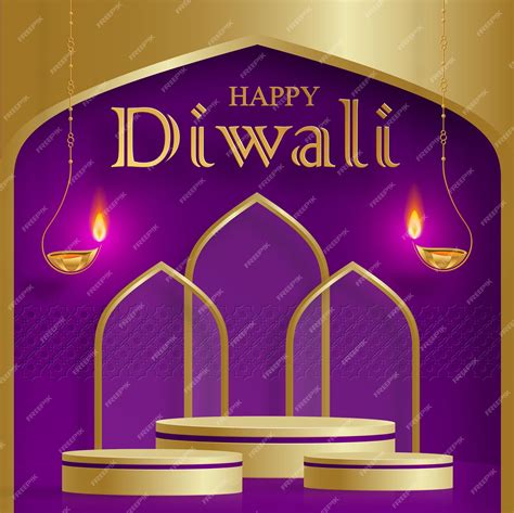 인도의 빛 축제를 위한 디왈리 또는 디파발리 3d 연단 원형 무대 스타일 프리미엄 벡터