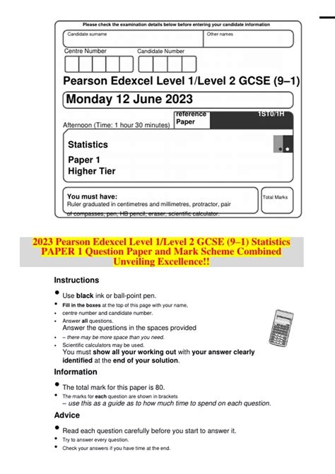 2023 Pearson Edexcel Level 1 Level 2 Gcse 9 1 Statistics Paper 1 Question Paper And Mark