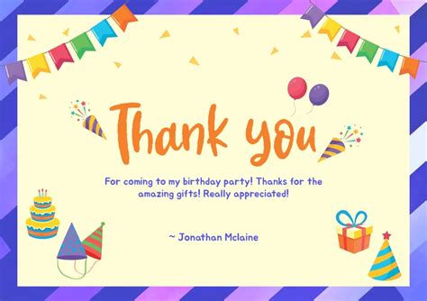 Birthday Thank You Note Template