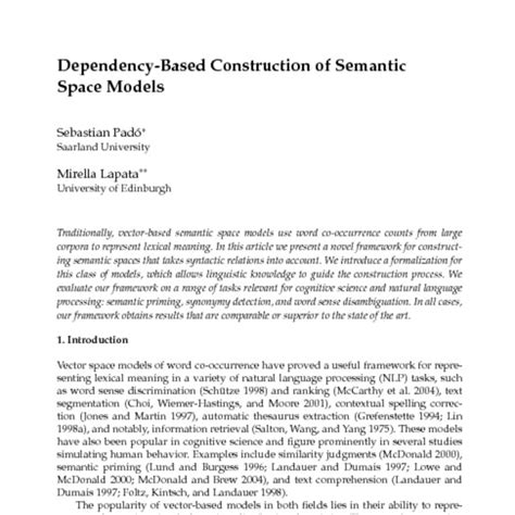 dependency based construction of semantic space models acl anthology