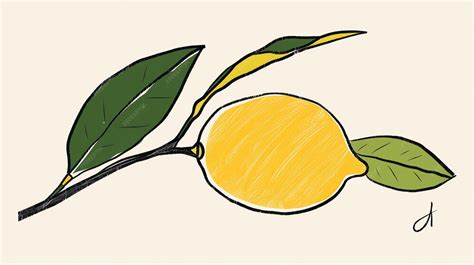 Premium Photo A Digital Illustration Of A Lemon The Lemon Is Yellow And Has A Green Stem With