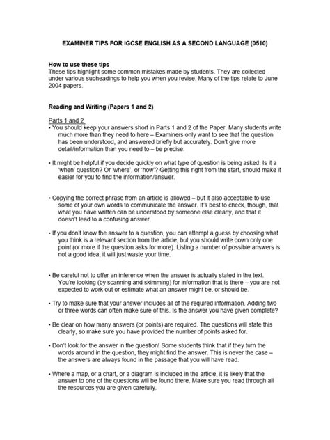 Igcse Revision Tips Pdf Question Essays