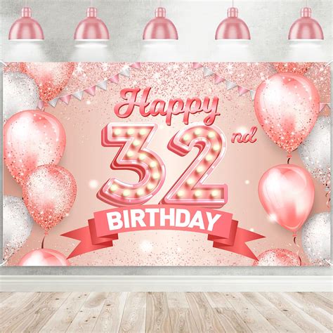 Happy 32nd Birthday Rose Gold Banner Cheers To 32 Years Old