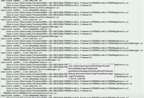 Ios Facebook Sdk Giving Error Of Duplicate Symbol Llvmcmdline In