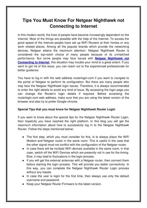 PPT Tips You Must Know For Netgear Nighthawk Not Connecting To Internet PowerPoint