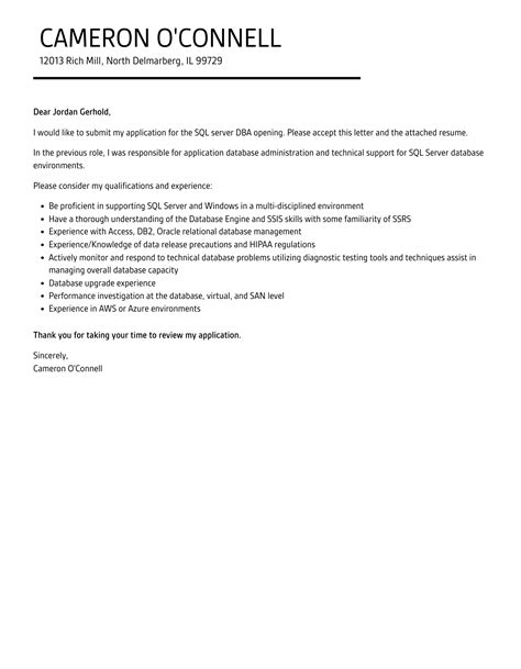 Sql Server Dba Cover Letter Velvet Jobs