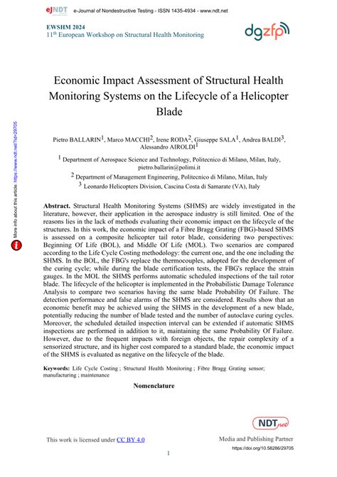 Pdf Economic Impact Assessment Of Structural Health Monitoring Systems On The Lifecycle Of A