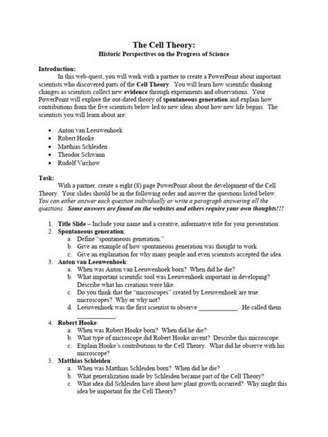 Cell Theory Spont Gen Webquest Pdf Biology Epistemology Of Science