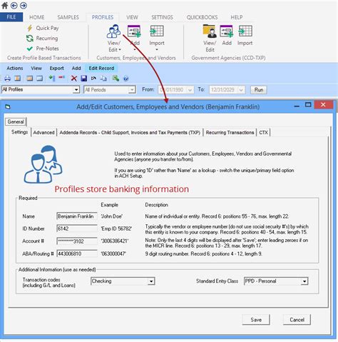 profile based ach transactions with ach universal