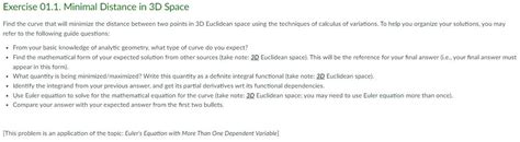 Solved Exercise Minimal Distance In D Space Find The Chegg