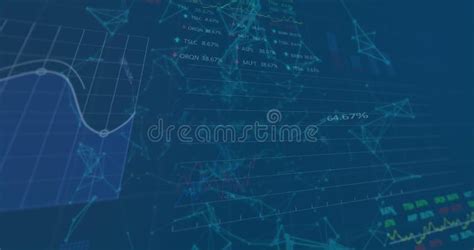 Animation Of Graphs Trading Board Over Connected Dots Against Abstract Background Stock Video