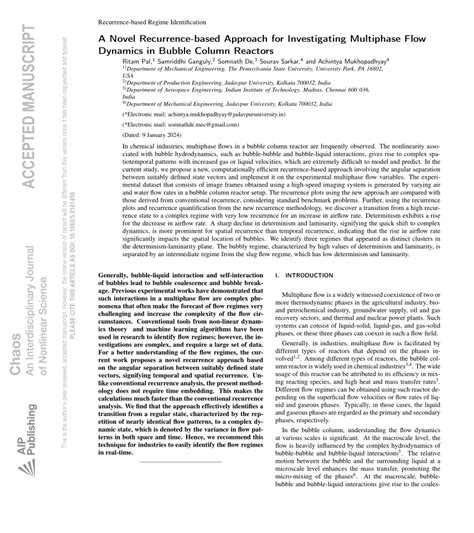 Pdf A Novel Recurrence Based Approach For Investigating Multiphase
