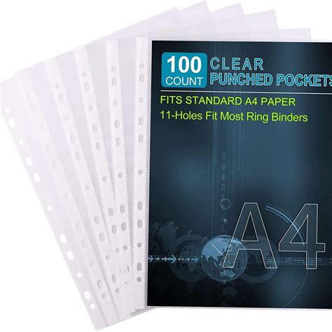 A4 Plastic Punch Pockets Folders 100 Pieces 6 Micron Top Opening