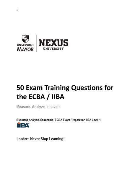 50 Exam Training Qanda For The Ecba Iiba 1 50 Exam Training Questions For The Ecba Iiba