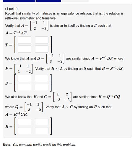 solved 1 point recall that similarity of matrices is an