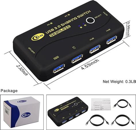 Seamless Usb Sharing Switch Usb 3 0 Peripheral Selector Switcher Adapter Box With Cables For 2