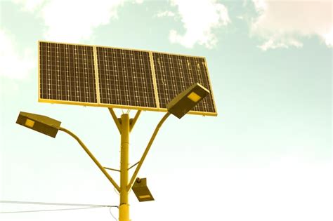 Premium Photo Solar Cell Lamp On Sky Background Light Support With