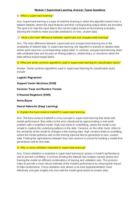 Module 1 Supervised Learning Short Ans Type Ques Part1 Module 1