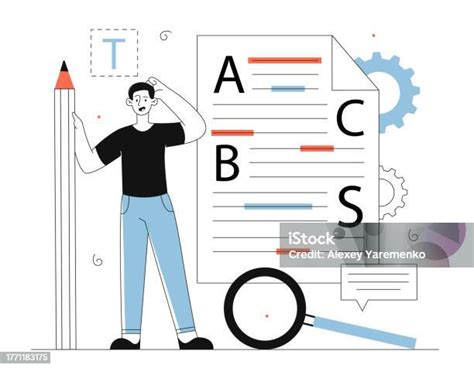 Man With Grammatical Errors Vector Line Concept Stock Illustration Download Image Now
