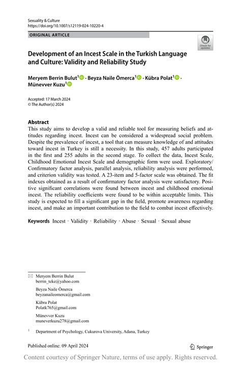 Pdf Development Of An Incest Scale In The Turkish Language And Culture Validity And