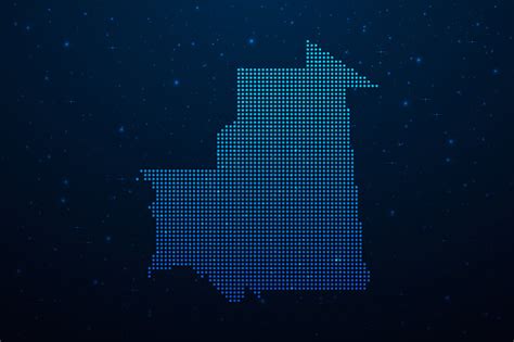 미래 지향적 인 스타일의 모리타니 점선지도 별 선 점으로 만든 빛나는 윤곽선 통신 진한 파란색 배경에 인터넷 기술 개념 0명에 대한 스톡 벡터 아트 및 기타 이미지 Istock