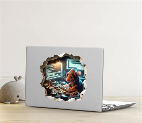 Mouse Hacker Whimsical Mouse Hole Wall Decal Sticker 3d Cute Home Decor Mural Funny Tech