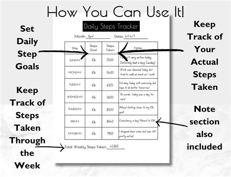 Daily Step Tracker Exercise Log Health Wellness Planner Daily