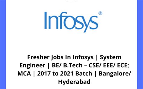 Fresher Jobs In Infosys System Engineer Be Btech Cse Eee Ece Mca 2017 To 2021 Batch