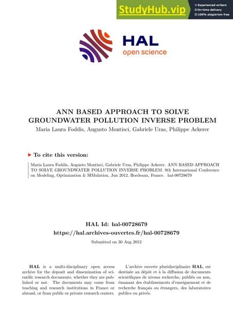 Ann Based Approach To Solve Groundwater Pollution Inverse Problem Pdf