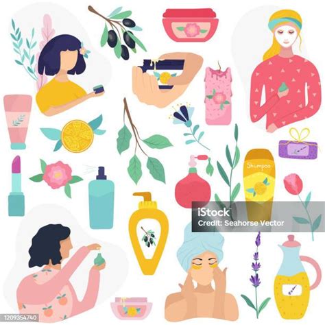 여성을위한 천연 화장품 및 스킨 케어 제품 벡터 일러스트 메이크업 화장품에 대한 스톡 벡터 아트 및 기타 이미지 메이크업 화장품 벡터 사람들 Istock