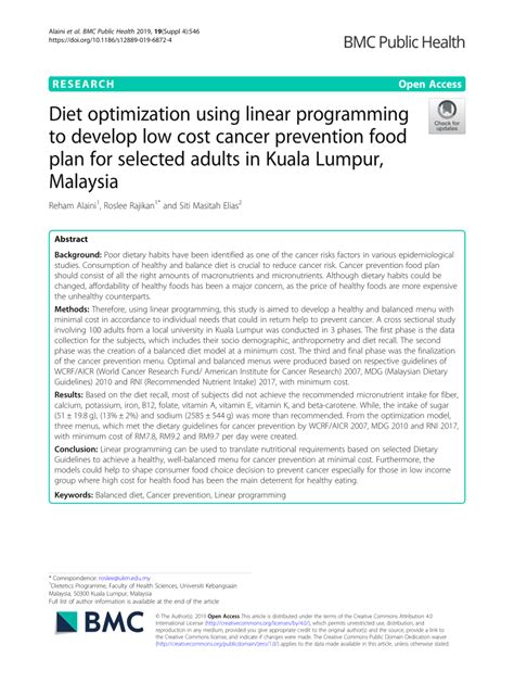 pdf diet optimization using linear programming to develop low cost