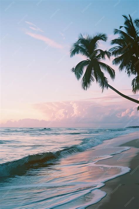 Premium Photo A Beautiful Beach Scene With A Palm Tree In The Background