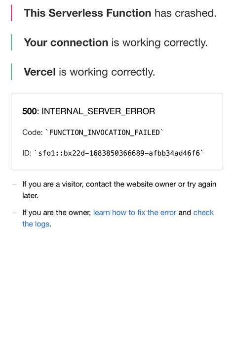 Vercel Deployment Success But Website Shows 500 Error · Issue 5