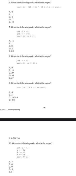 solved 6 given the following code what is the output cout