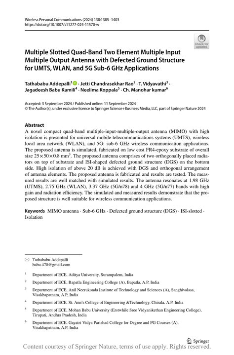 Multiple Slotted Quad Band Two Element Multiple Input Multiple Output