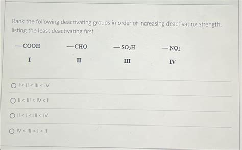 Solved Rank The Following Deactivating Groups In Order Of