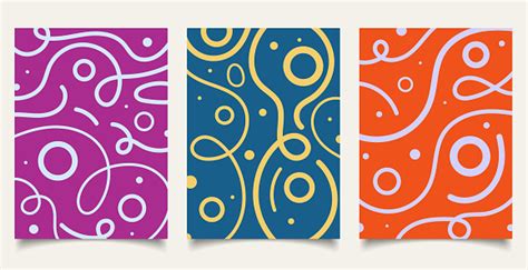 커버 브로셔 템플릿 물결 모양의 대담한 라인 패턴세트와 원 컬러풀한 배경 미니멀 디자인 가리기에 대한 스톡 벡터 아트 및 기타 이미지 가리기 개념 곡선 Istock