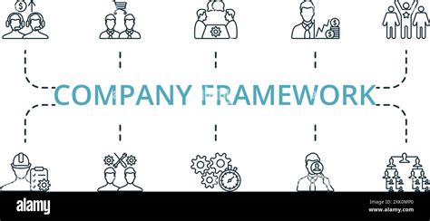 Company Framework Thin Line Icon Set Monochrome Simple Company Framework Icon Collection